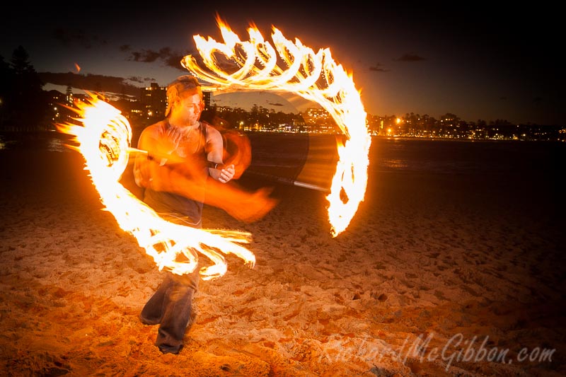 Fire Twirling on the Northern Beaches - Richard McGibbon Photography