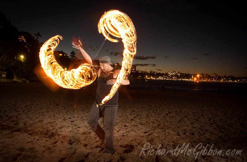 Fire Twirling on the Northern Beaches - Richard McGibbon Photography