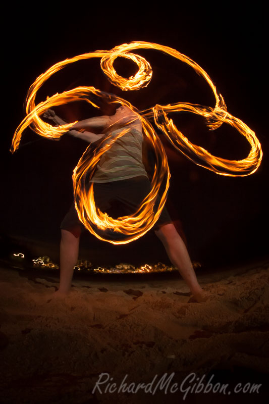Fire Twirling on the Northern Beaches - Richard McGibbon Photography